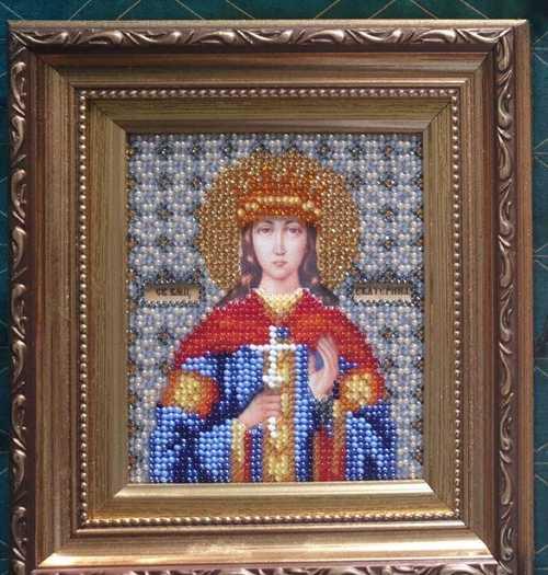 Икона Святая Екатерина вышивка бисером в багетной