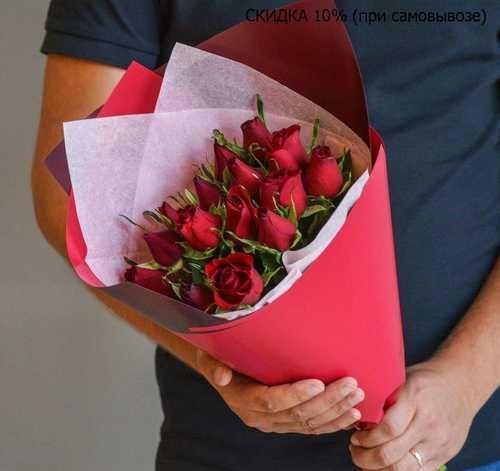 Розы 15 красных роз 40 см в упаковке (Кения). Розы