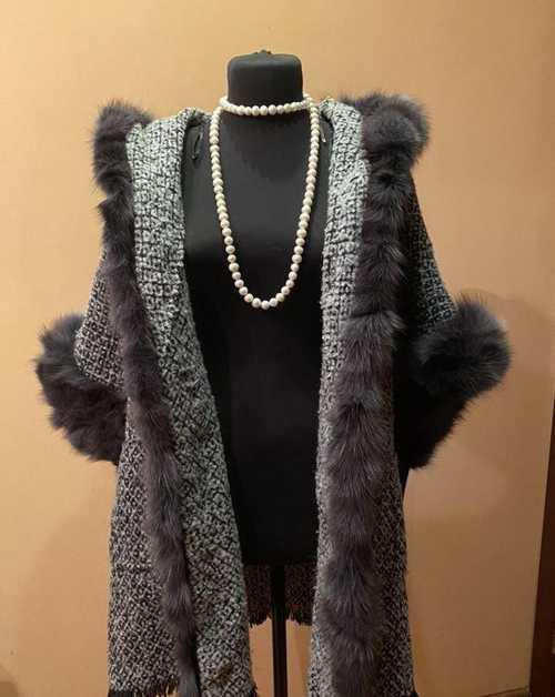 Шикарная накидка-пальто с мехом