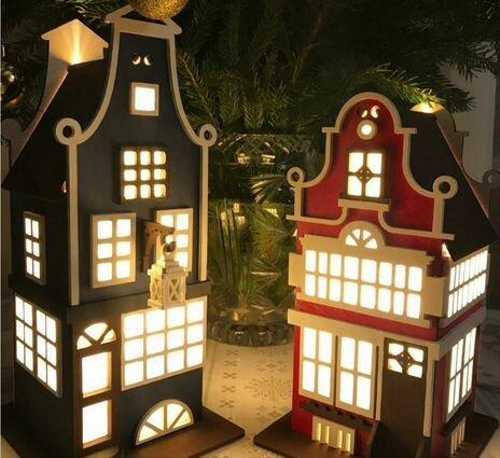 Новогодний декор домики-светильники