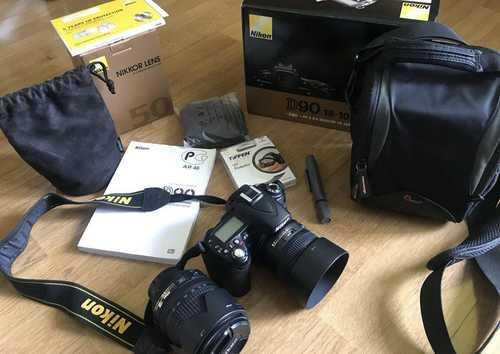 Nikon D90 + два объектива, сумка, аксессуары