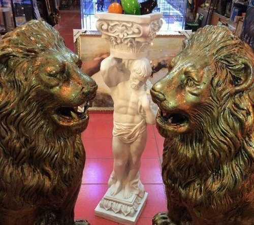 Статуя льва на постаменте,парадные,120см,полистоу