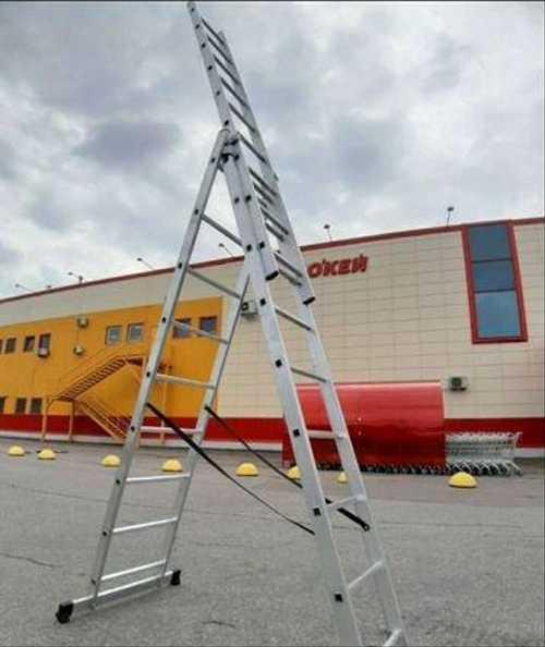 Усиленная трёхсекционная алюминиевая лестница 4м