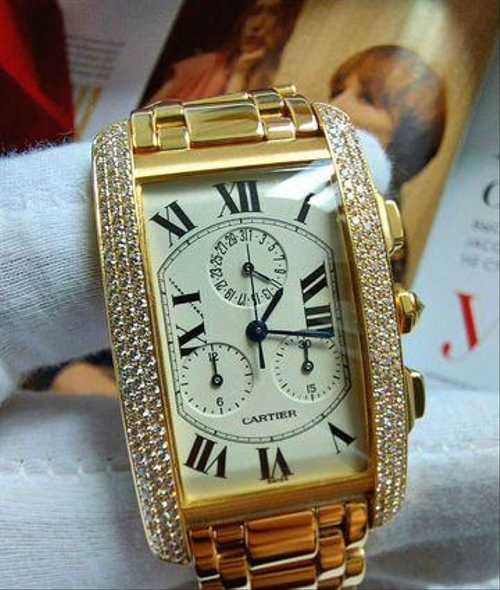 Cartier tank américaine chrono-flex gold & diamond