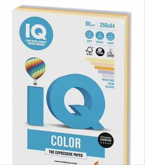 Бумага IQ color A4 80g/m, 250 листов (5 цветов х 5