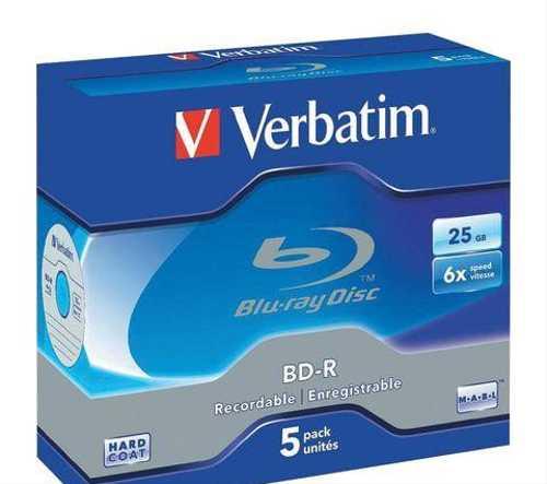 Диски BD-R (Blu-ray) verbatim, 25 Gb, 6x, ком. 5шт