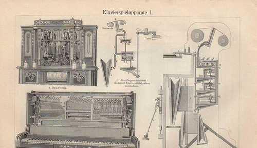 Гравюра. Германия. Механическое пианино