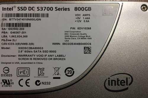 SSD 800 Gb Intel DC S3700 Series