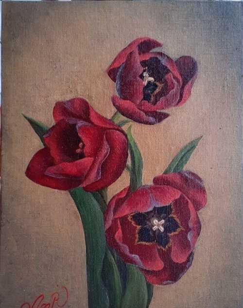 Картина "Алые тюльпаны" масло