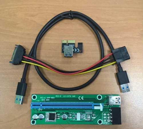 Райзер PCI-E 1x to 16x USB3.0 riser,Molex, VER 003