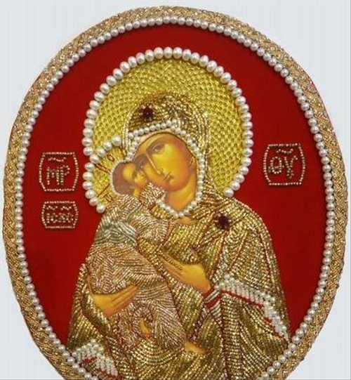 Икона Божией Матери Владимирская вышивка канитель