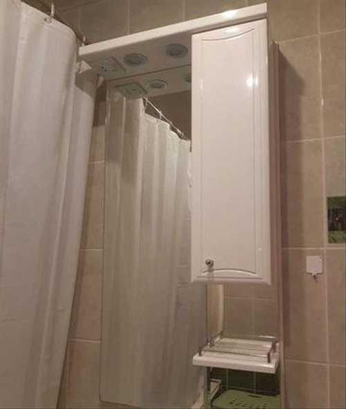 Зеркало для ванной с подсветкой и шкафчиком