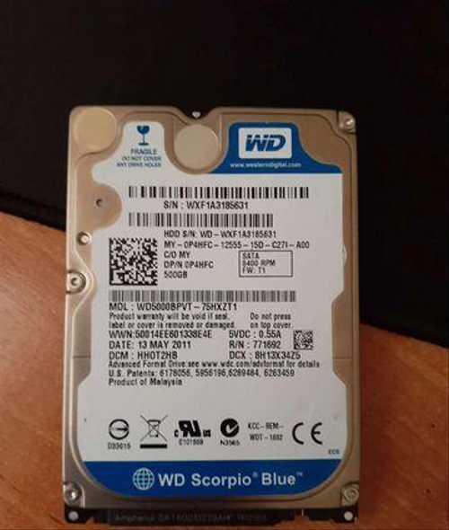 Жесткий диск 2,5" 500gb WDC WD5000bpvt-75hxzt1