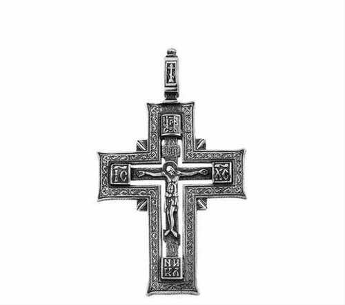 Серебряная подвеска двусторонний крест с распятием