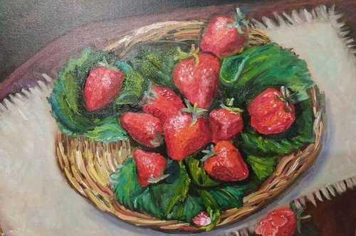 Картина маслом натюрморт ягоды клубника