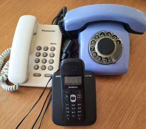 Стационарные телефоны: беспроводной и два проводны