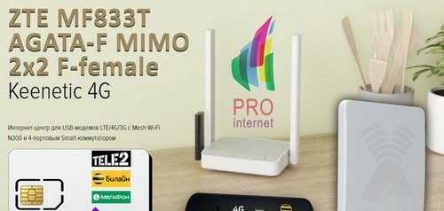 Роутер keenetic 4G ZTE MF833T agata-F mimo 2x2