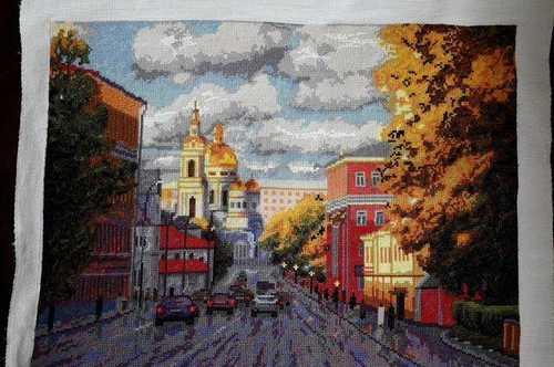 Картина, вышитая крестиком"Осенний город после дож