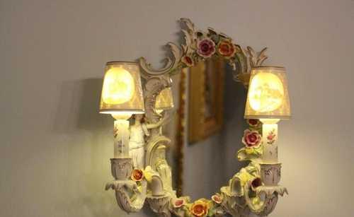 Фарфоровый светильник -бра с зеркалом Германия Pla