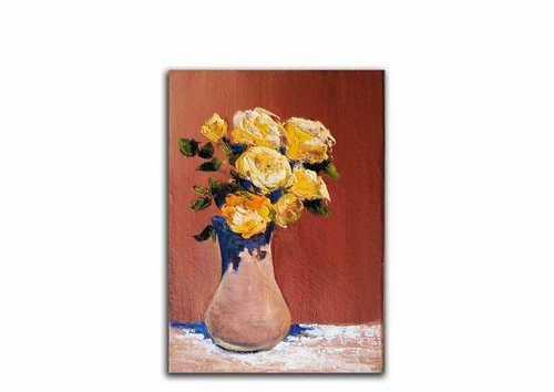 Картина маслом Желтые розы 30*21 см