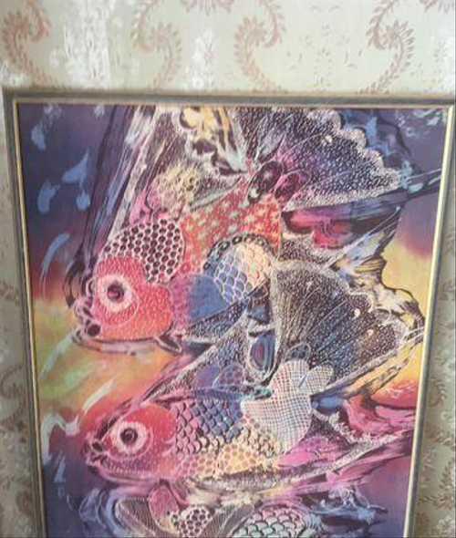 Батик "Рыбки", ручная роспись ткани,о.Бали, 50х60