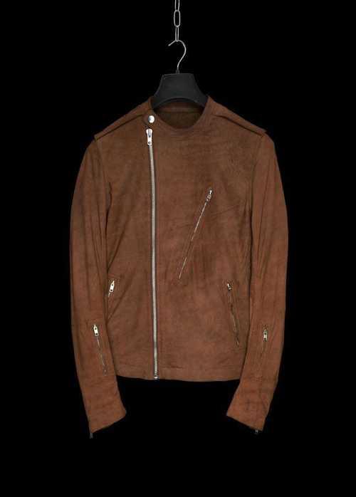 Rick Owens band collar leather biker jacket