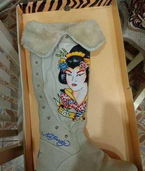 Сапоги зимние,высокие ботфорты Ed. Hardy