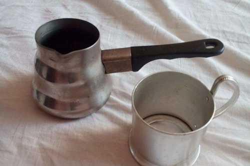 Подстаканник и турка для заварки кофе