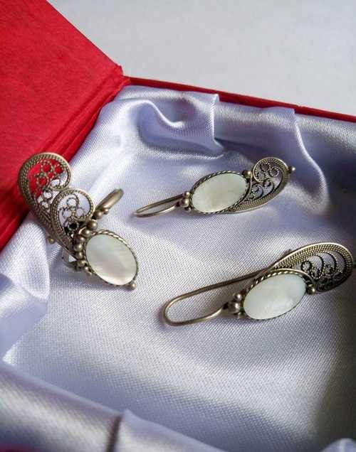 Комплект перстень, серьги филигрань