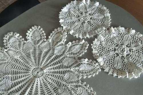 Салфетки hand made кружево хб 44см и 2 по 21см
