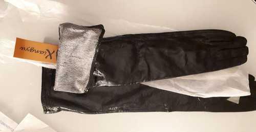 Перчатки женские длинные лаковые из нат.кож