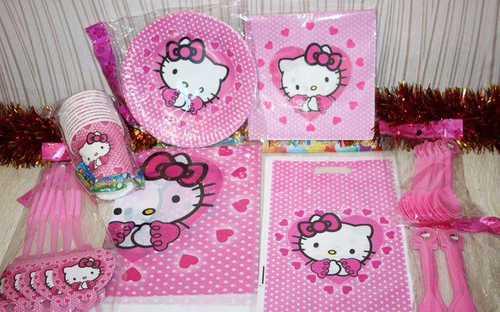 Одноразовая посуда для дня рождения Hello Kitty