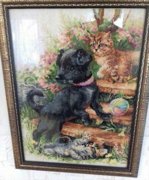 Картина "Щенок и котята"