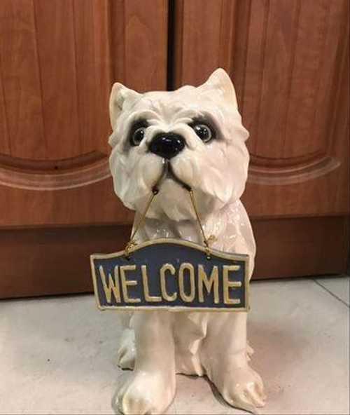 Садовая фигурка керамическая собачка “Welcome”