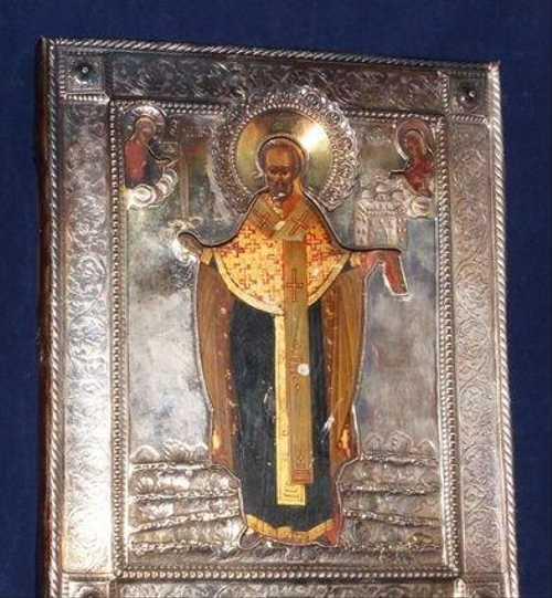 Старинная икона Николай Можайский серебро 84