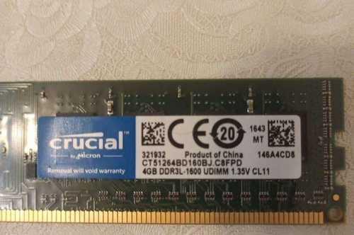 Оперативная память Crucial DDR3L 4 gb 1600мгц