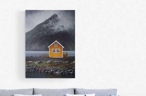 Картина маслом пейзаж с домиком