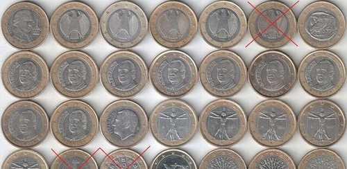 Монеты Евро номиналом 1 и 2 разных стран