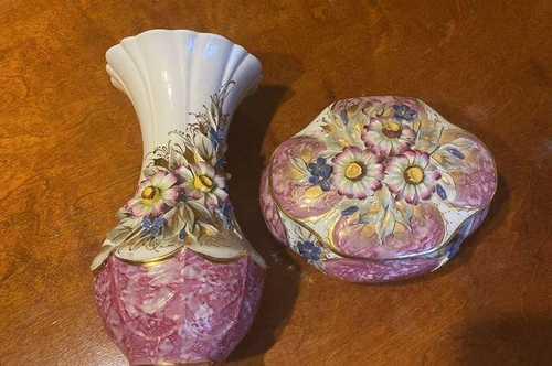 Набор из фарфора ручной работы ваза и шкатулка