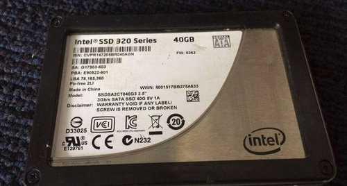 SSD 40Gb Intel 2.5" SATA