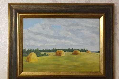 Картина в раме «Пейзаж со стогами сена»