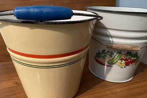 Металлическая эмалированная посуда вёдра чашки