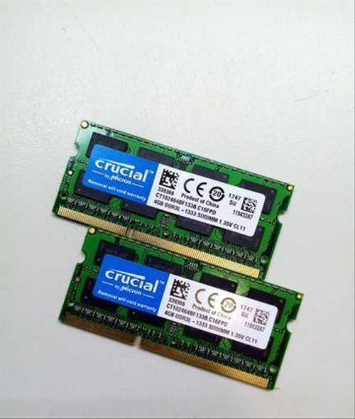 Ddr3 8gb 2х4 Crucial 4gb ddr3l-1333 sodimm новая