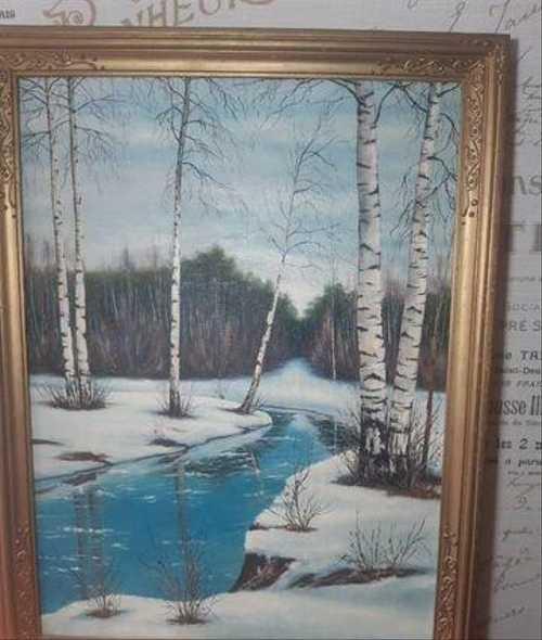 Картина маслом на холсте "Берёзовый лес зимой"