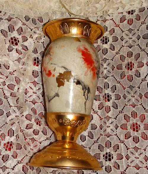 Декоративная ваза СССР латунь цветное стекло 50-е