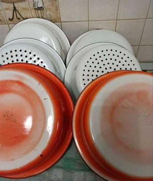 Эмалированная посуда миска дуршлаг