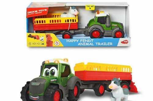 Машинка Dickie Toys Трактор Happy Fendt, с прицепом для перевозки животных, 30 см, свет, звук (3815004)