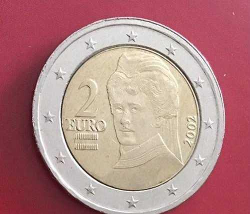 Монета 2 евро Австрия 2002 VF 20-25 биметалл блеск