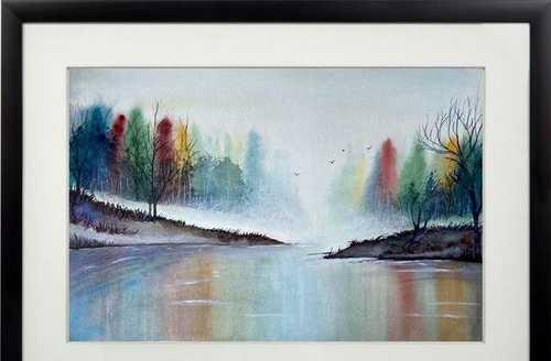 Картина акварельная Туманный лес
