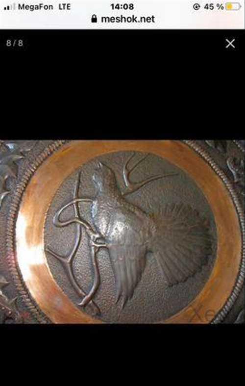 Панно настенное птица чеканка медь СССР